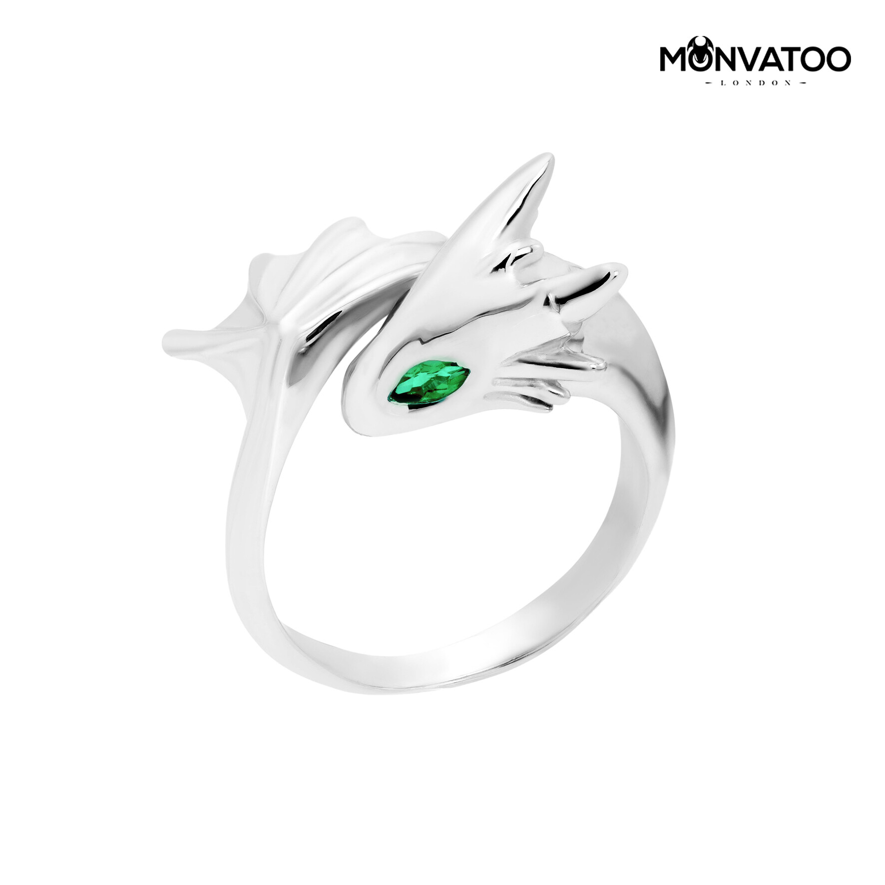 Baby Emerald Silver Dragon Ring - MONVATOO London